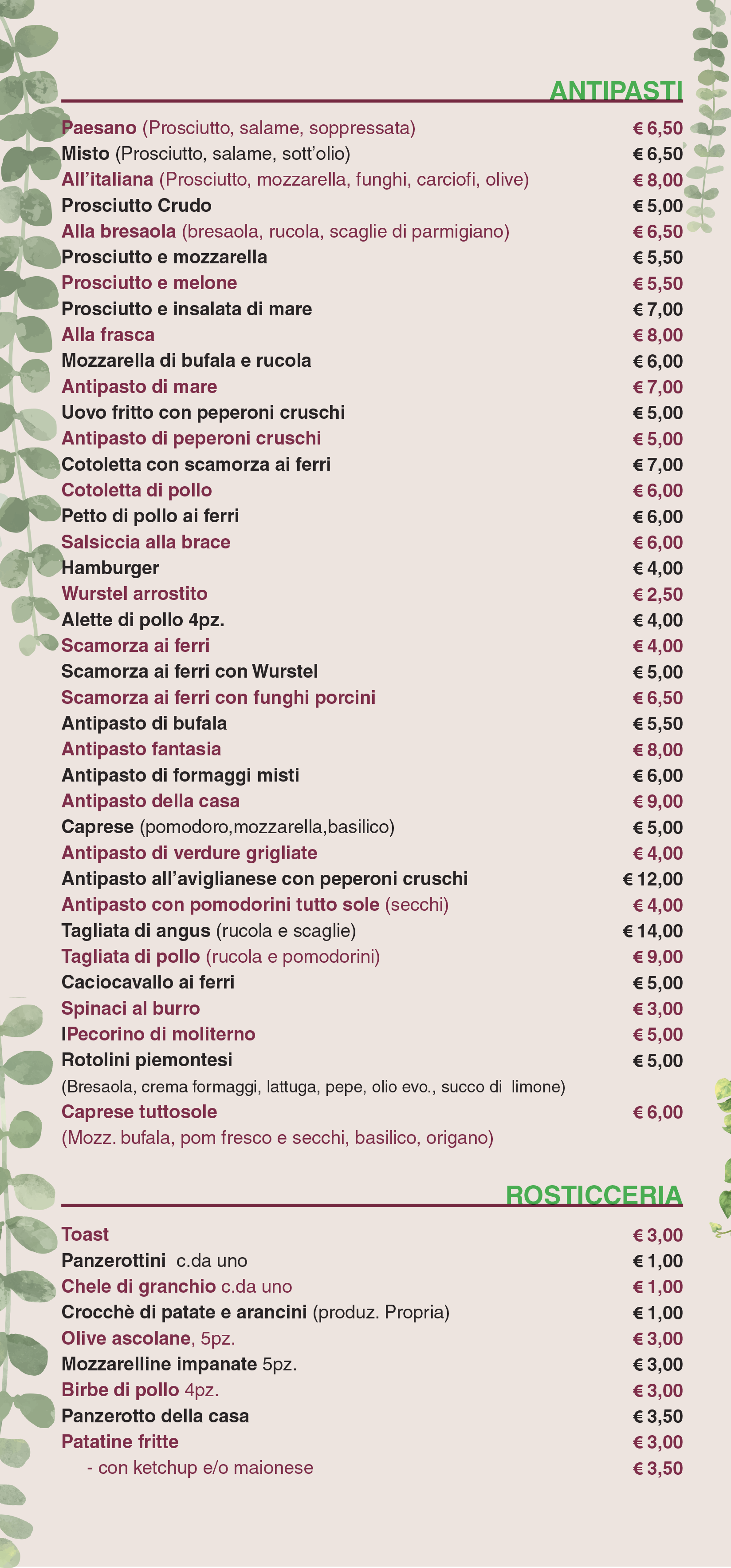Menu – Pizzeria la Frasca | Potenza